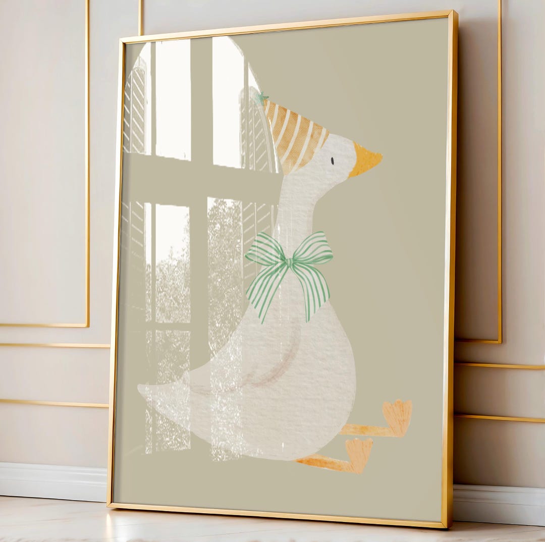 Silly Goose Wall Art, Cute Goose Bow Poster, Neutral Boy Girl Nursery ...