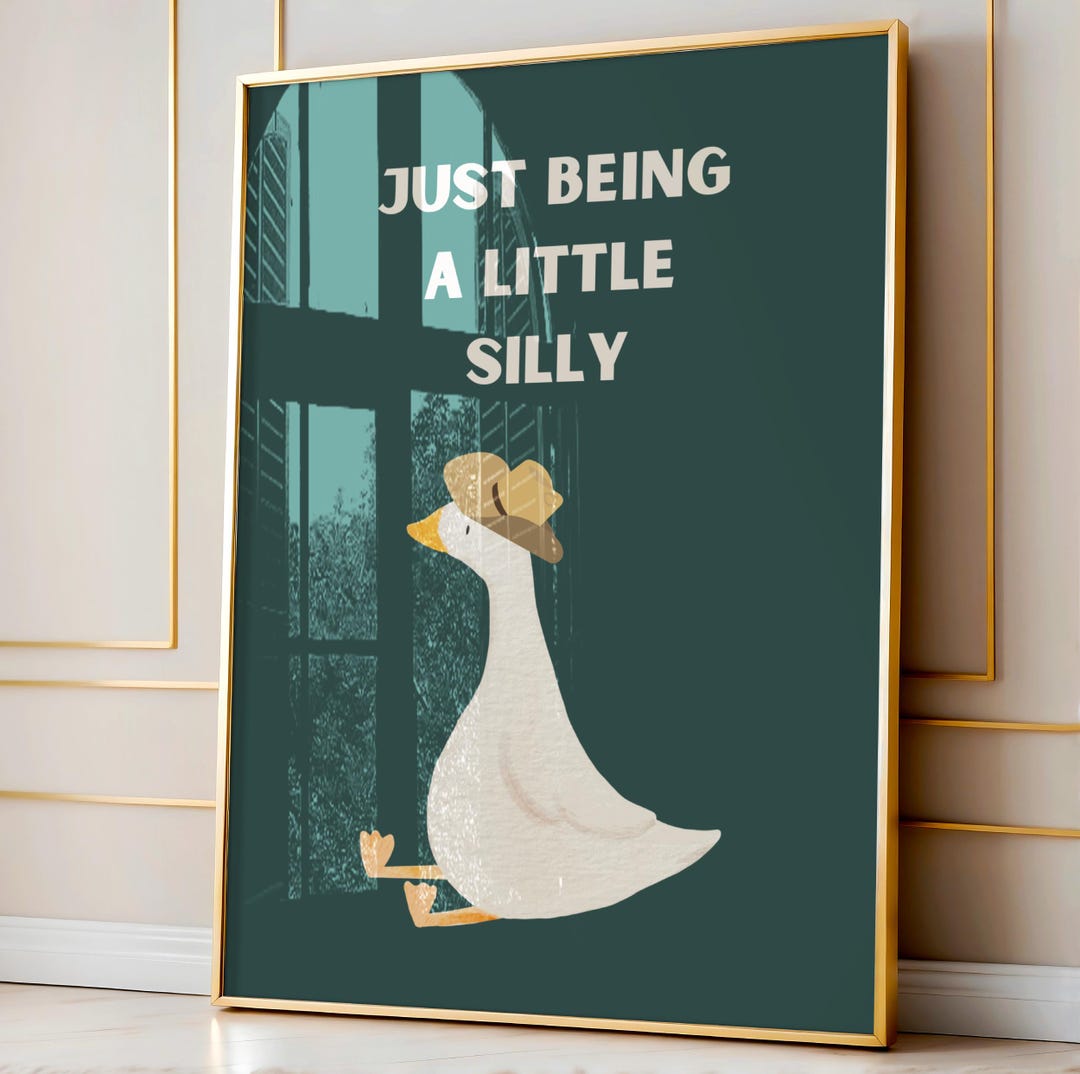 Silly Goose Wall Art, Cute Cowboy Goose Poster, Dark Green Boy Nursery ...