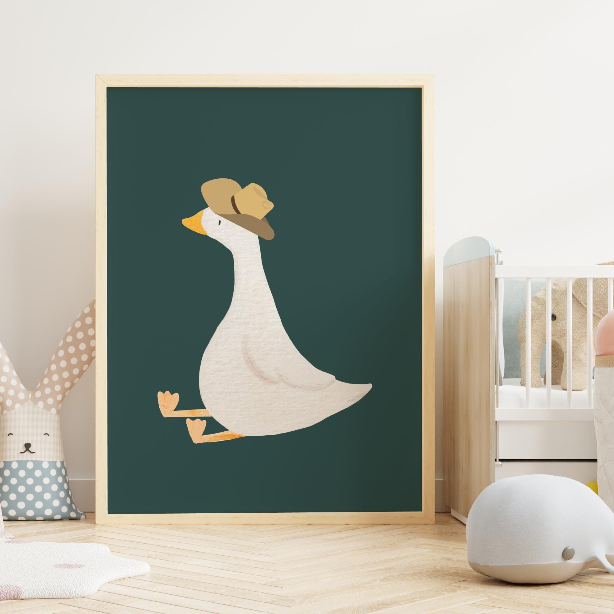 Silly Goose Wall Art, Cute Cowboy Goose Poster, Dark Green Boy Girl ...