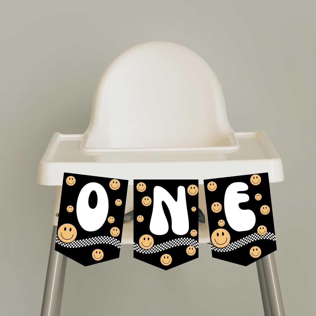 One Happy Dude Smiley Face Birthday High Chair Banner Printable Instant ...