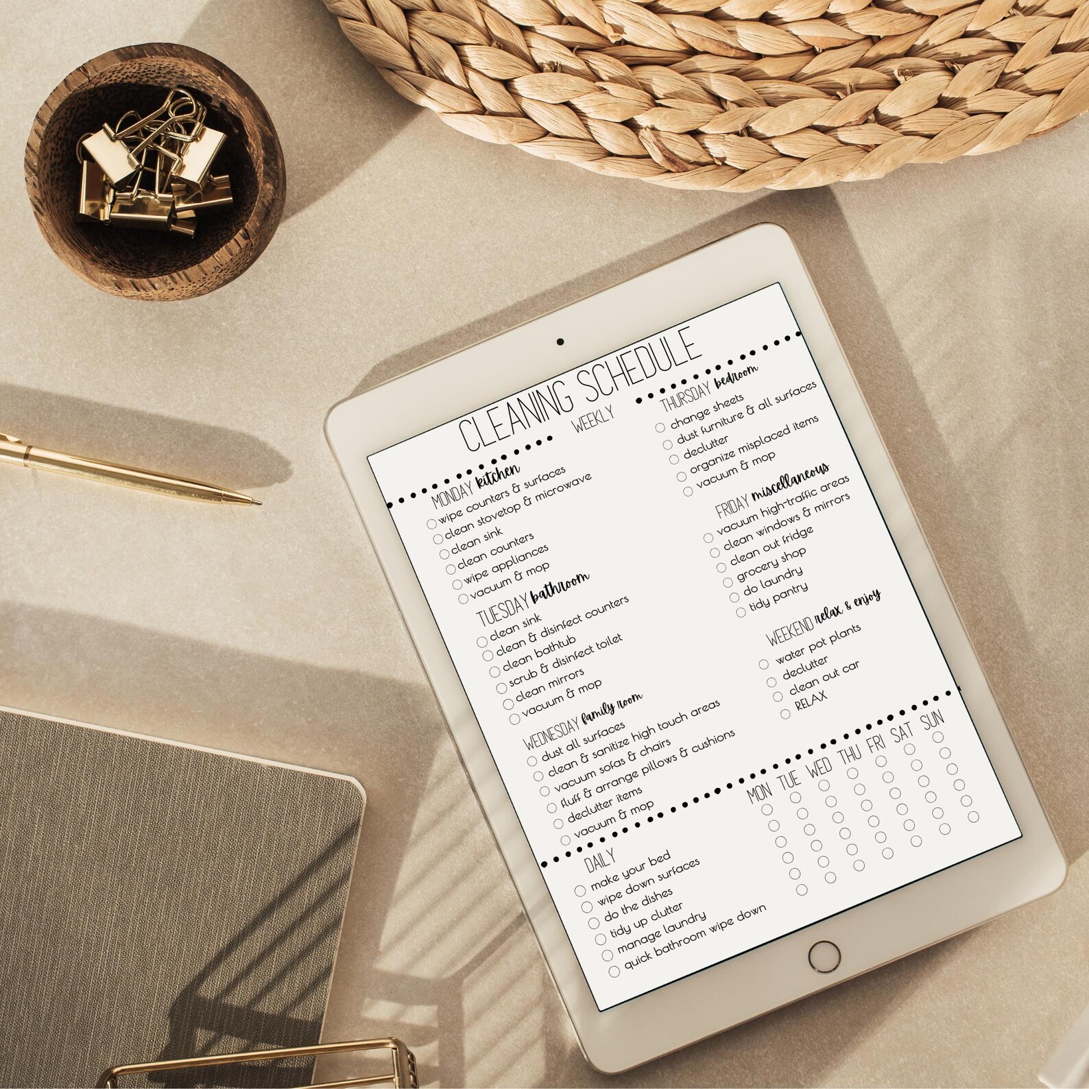Weekly Cleaning Checklist Editable, Printable Template, House Chore ...
