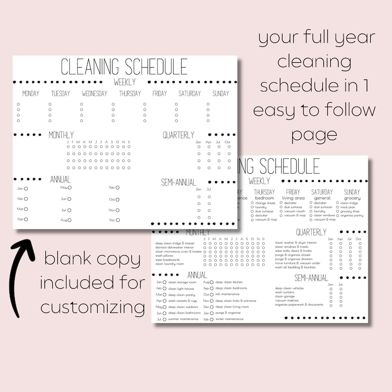 Editable Cleaning Checklist, Full Year House Cleaning Schedule, Daily ...