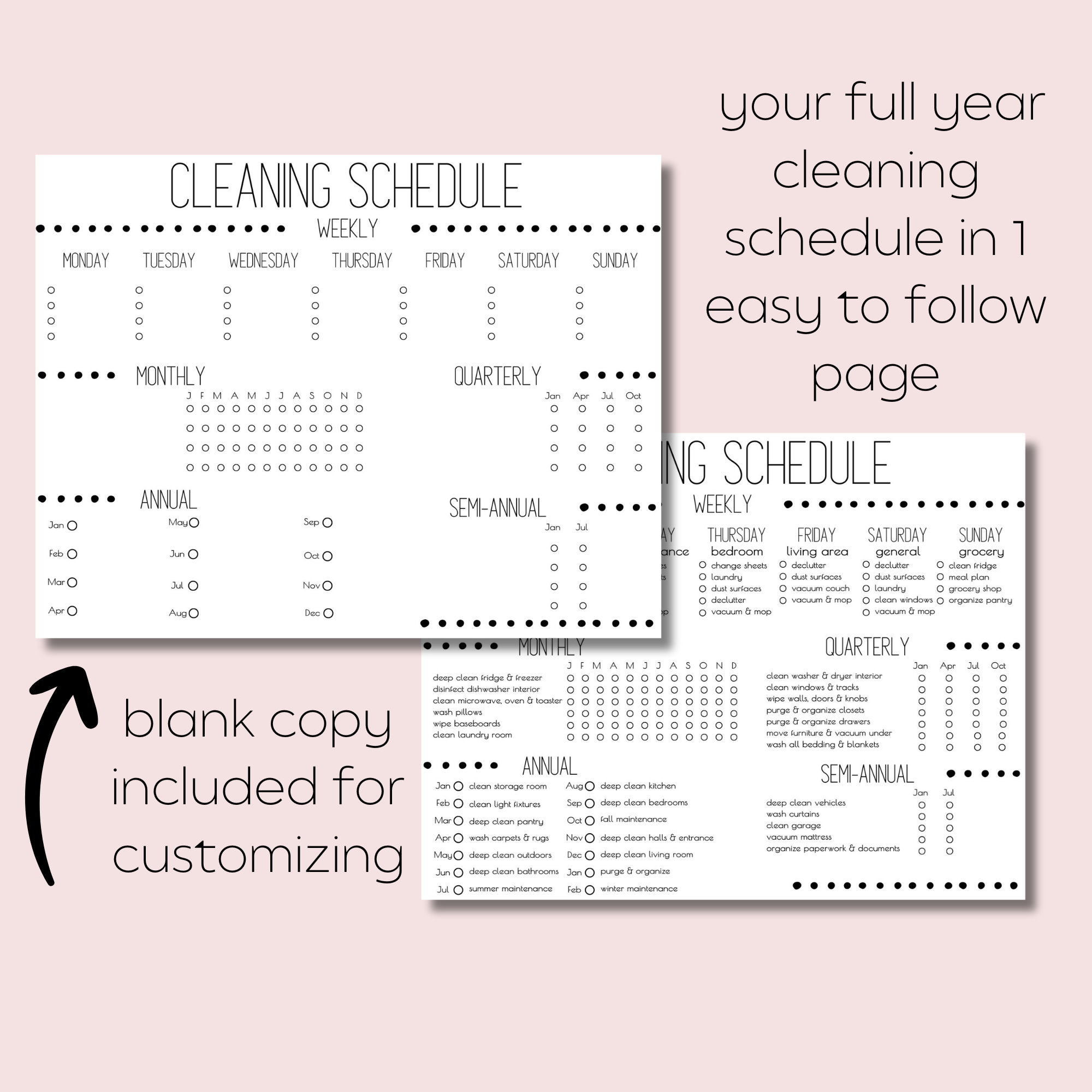 Editable Cleaning Checklist, Full Year House Cleaning Schedule, Daily ...