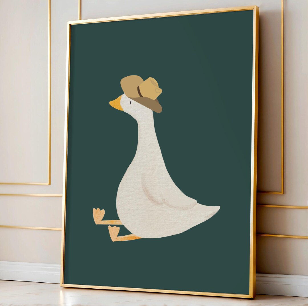 Silly Goose Wall Art, Cute Cowboy Goose Poster, Dark Green Boy Girl ...