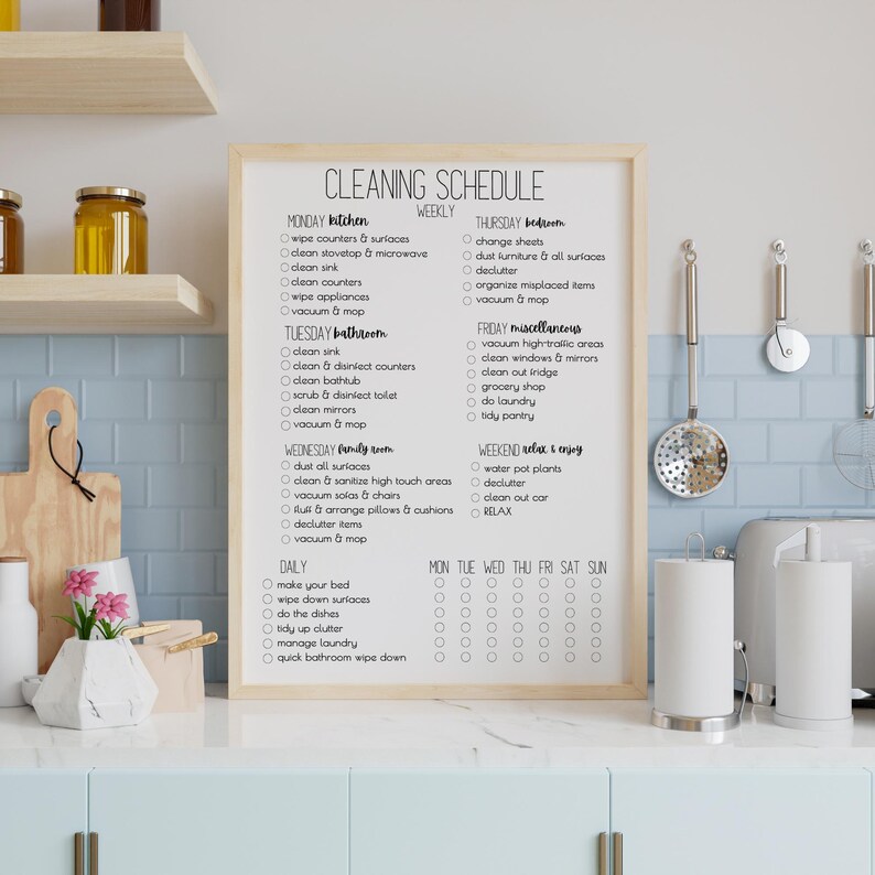 Weekly Cleaning Checklist Schedule Editable, Printable Template, House ...