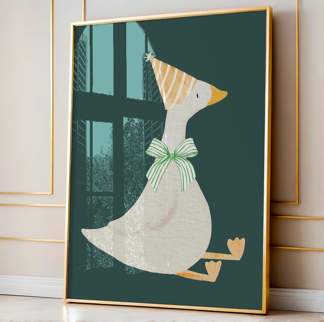 Silly Goose Wall Art, Cute Goose Bow Poster, Neutral Green Boy Girl ...