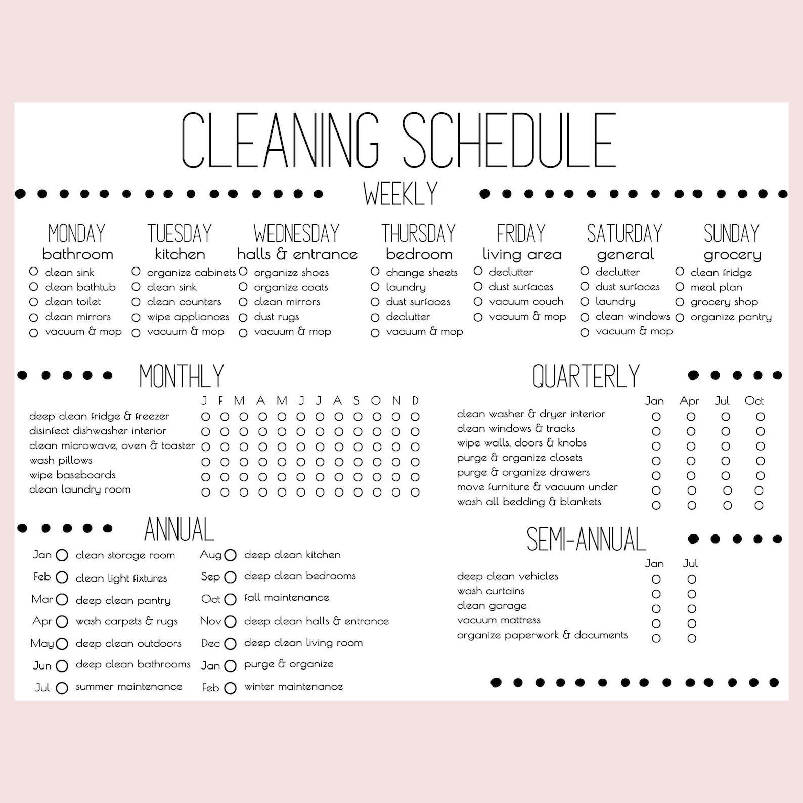 Editable Cleaning Checklist, Full Year House Cleaning Schedule, Daily ...