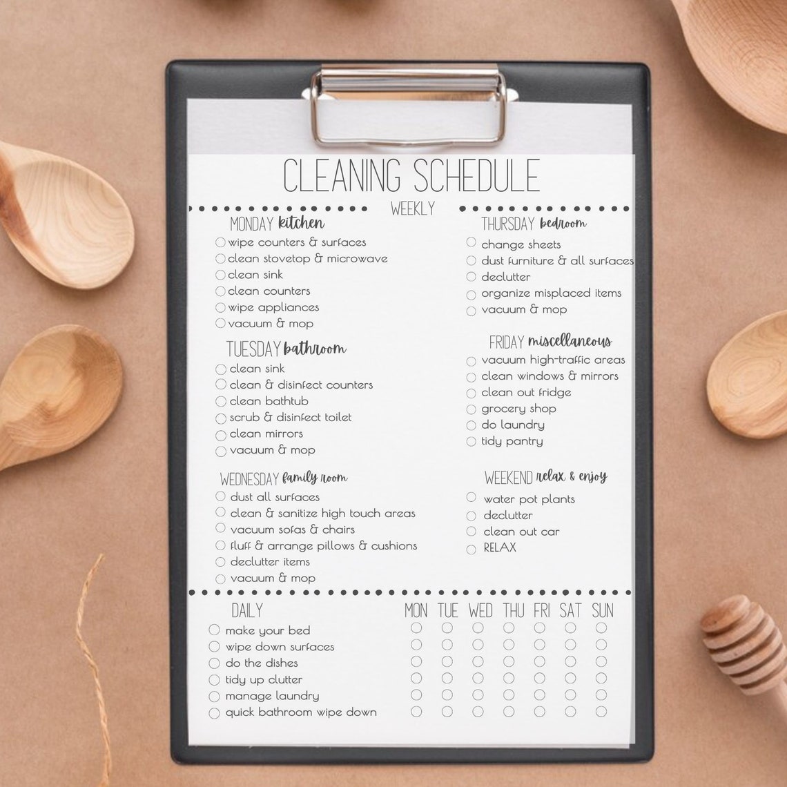 Weekly Cleaning Checklist Editable, Printable Template, House Chore ...
