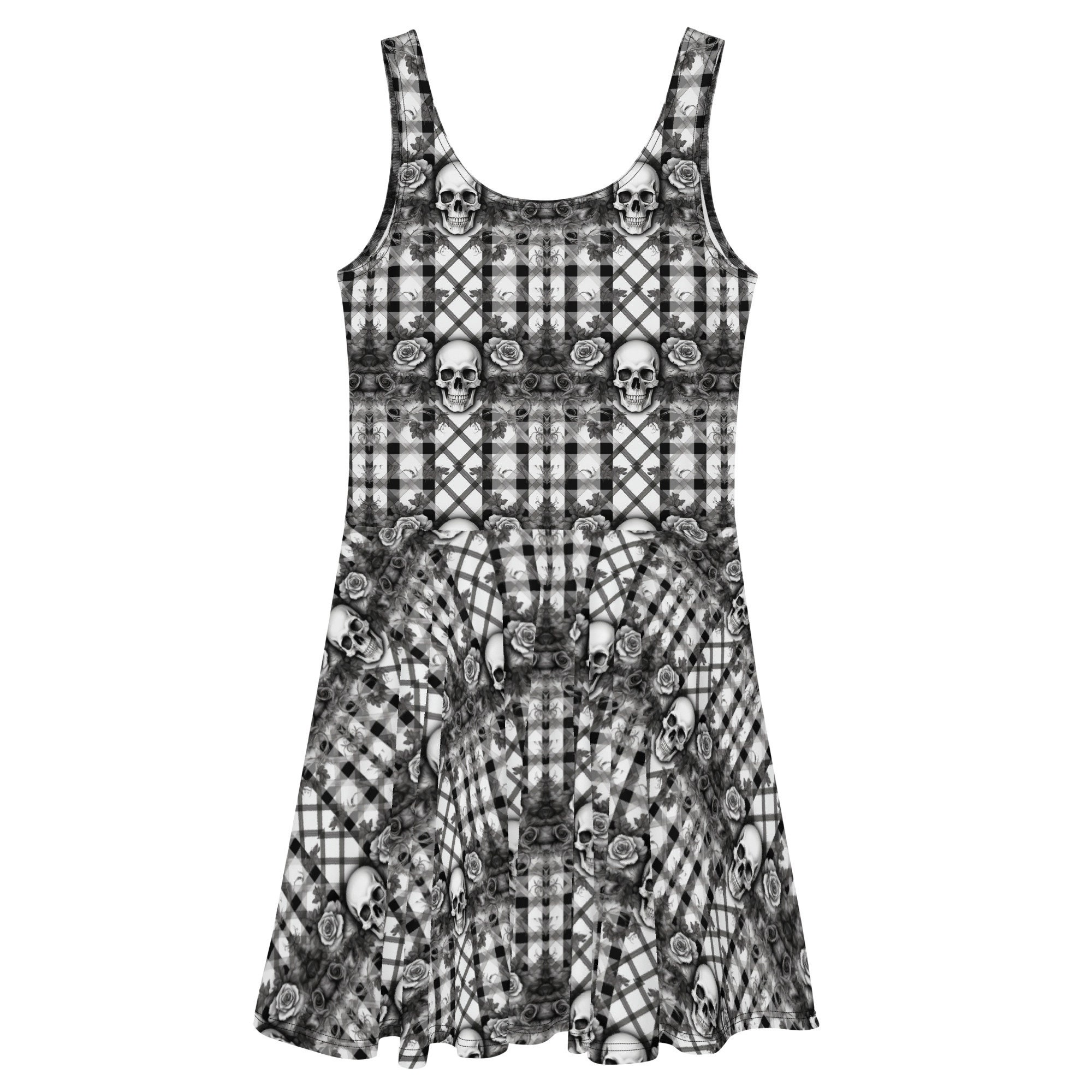 GOTHIC SKULL SKATER Dress Black and White Plaid Dark Edgy Clothing Alt ...