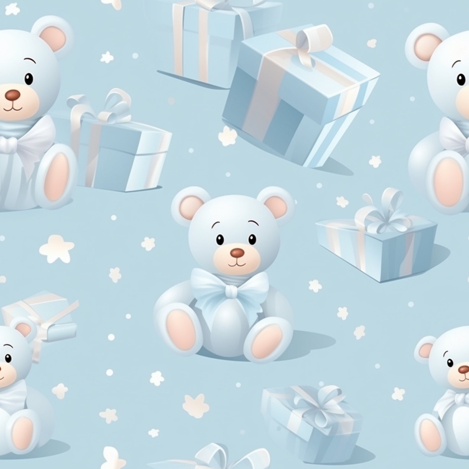 TEDDY BEAR BABY Shower Wrapping Paper Roll Blue Gender Neutral Gift ...