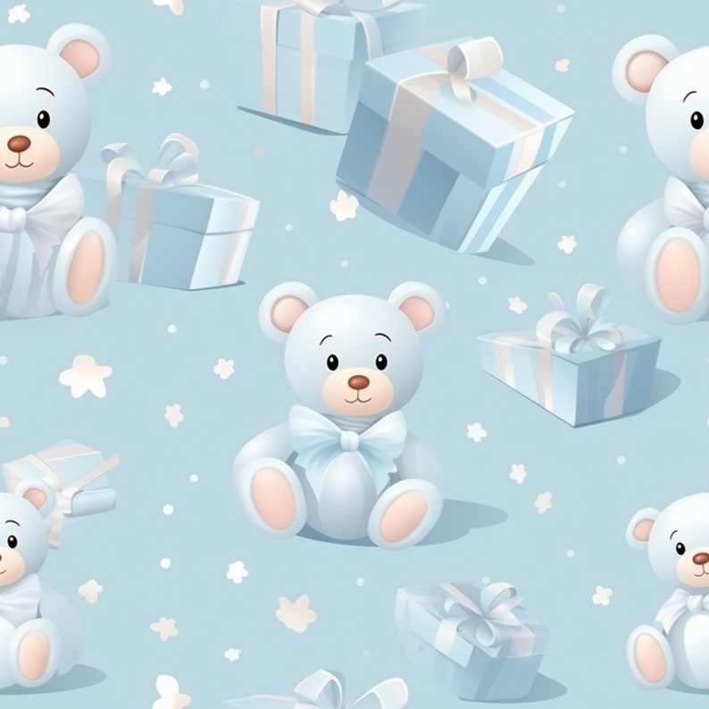 TEDDY BEAR BABY Shower Wrapping Paper Roll Blue Gender Neutral Gift ...