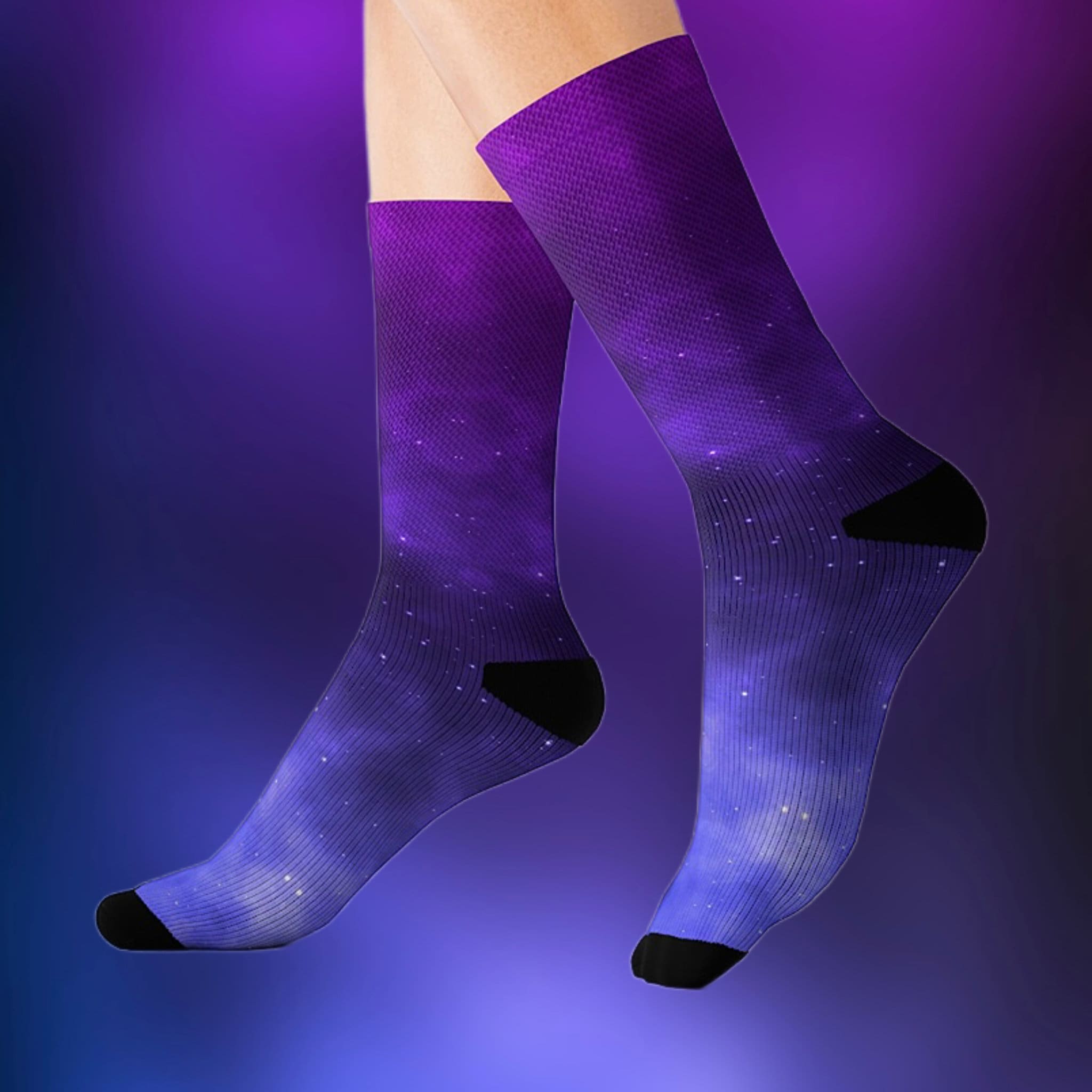 PURPLE GALAXY SOCKS Multicolor Cosmic Space Themed Printed Polyester ...