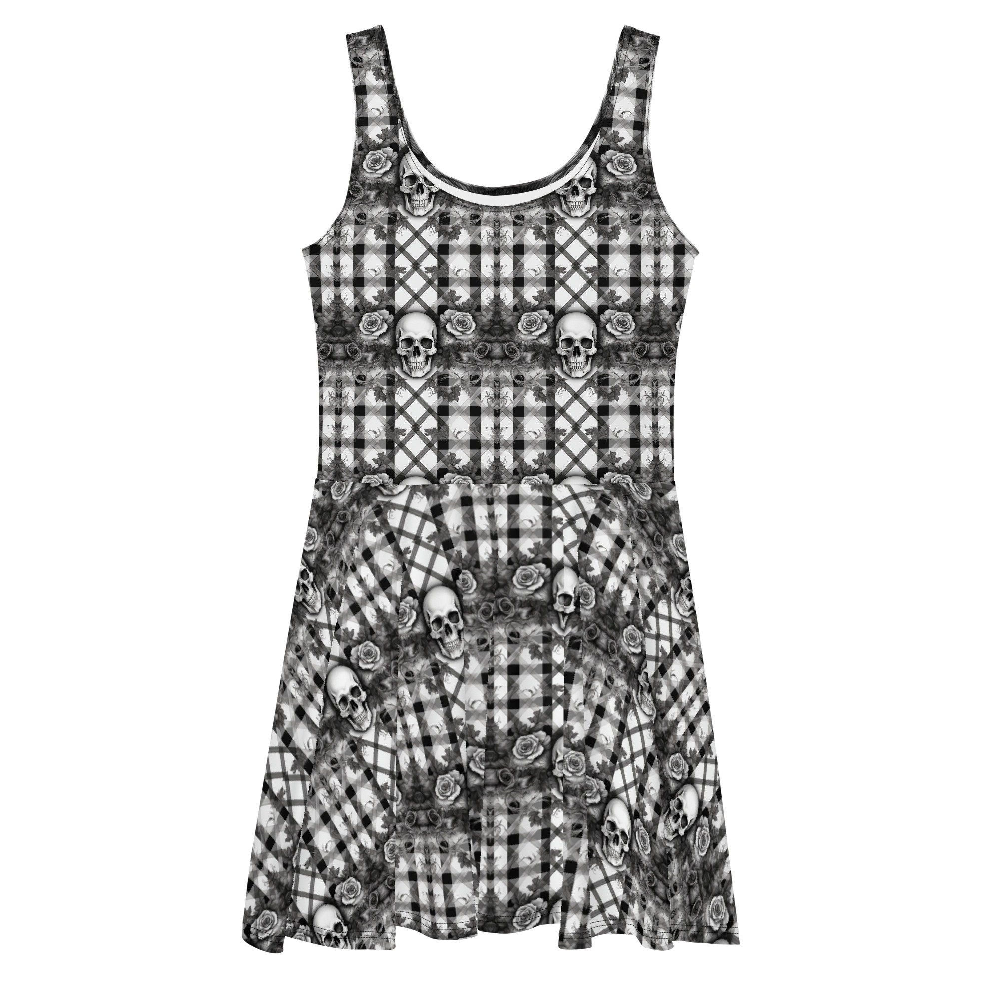 GOTHIC SKULL SKATER Dress Black and White Plaid Dark Edgy Clothing Alt ...