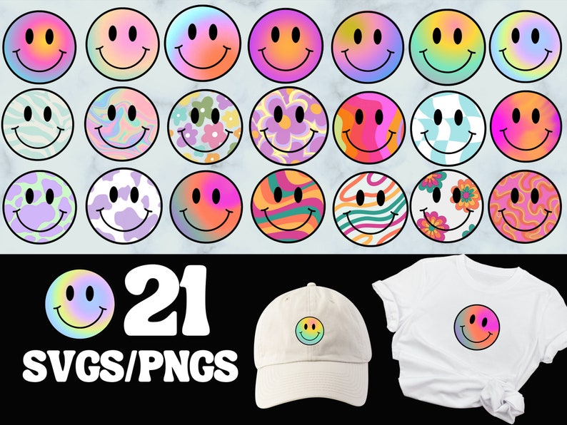 Happy Face SVG Clipart Retro SVG Groovy SVG Trendy Clipart Cricut ...