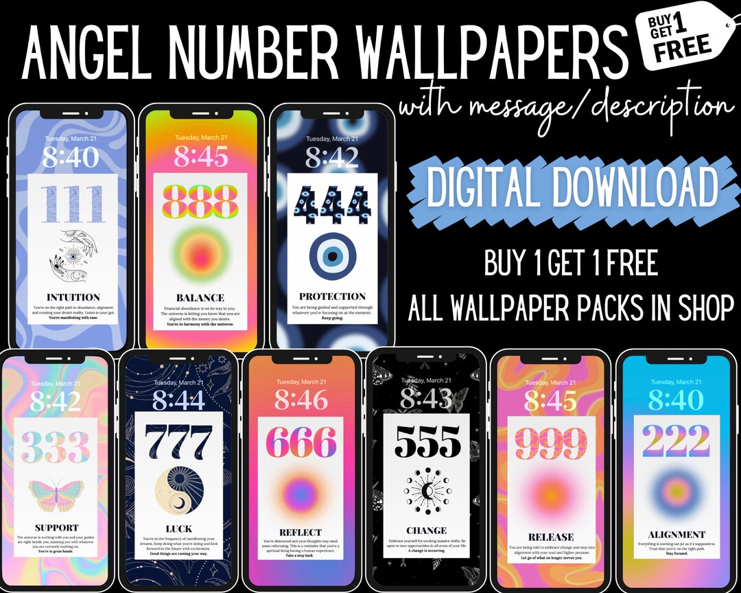 IPhone Wallpaper, Aesthetic Angel Numbers Aura Wallpaper Set, Boho ...