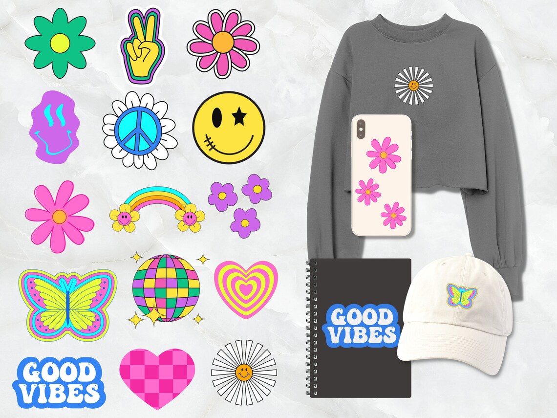 Retro SVG, Happy Face SVG, Groovy PNG, Trendy Svg, Flower Png, Vibrant ...