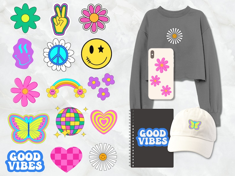 Retro SVG, Happy Face SVG, Groovy PNG, Trendy Svg, Flower Png, Vibrant ...