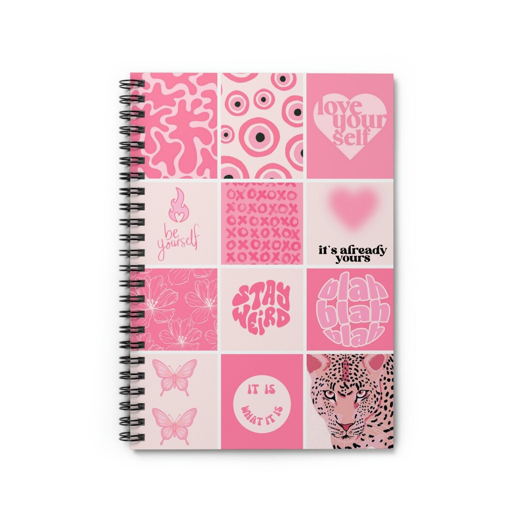 Pink Trendy Aesthetic Boho Collage Spiral Notebook Journal - Ruled Line ...