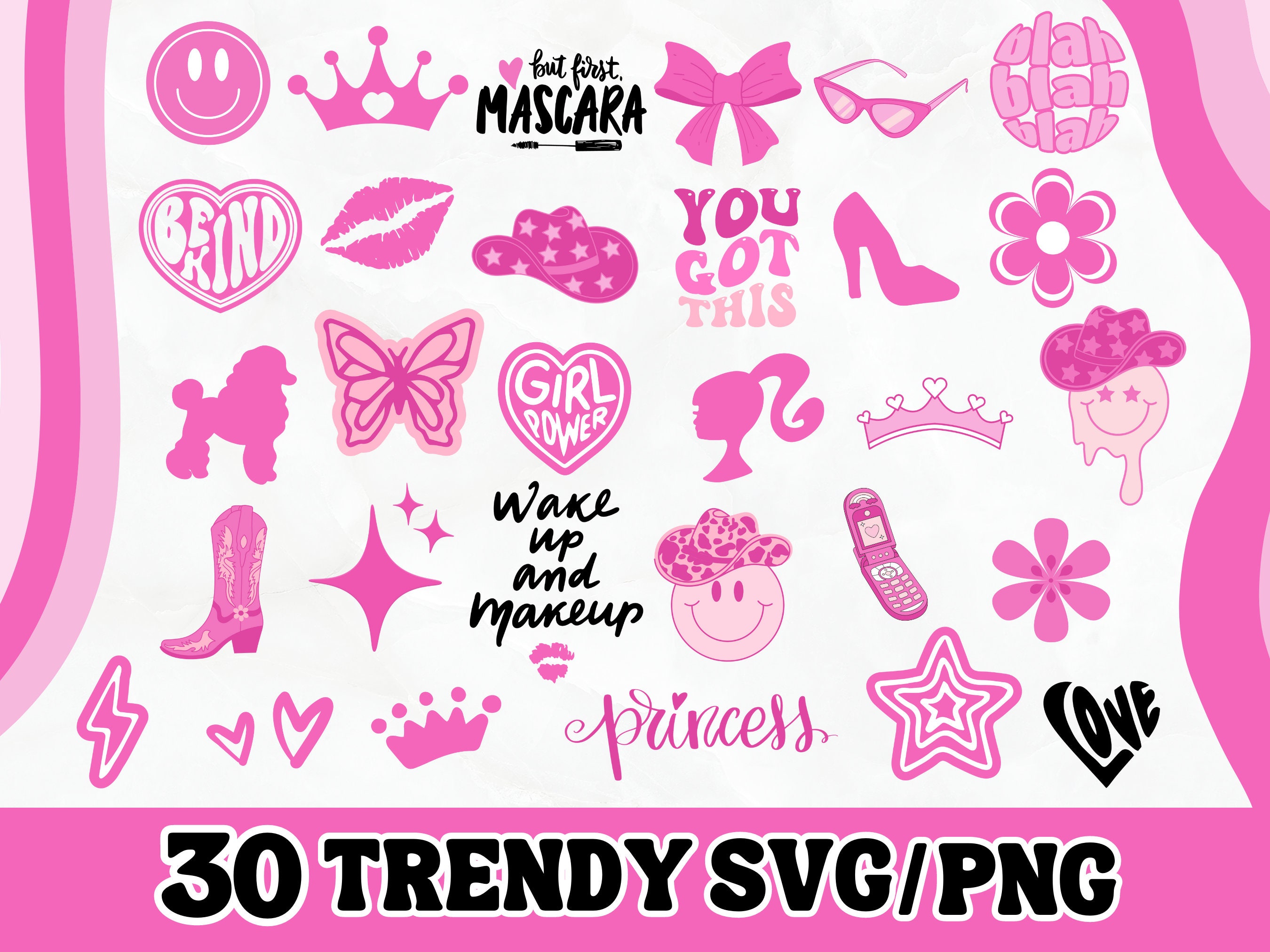 Retro SVG, Groovy SVG, Pink Png, Barb Svg, Girly Svg, Trendy Clipart ...