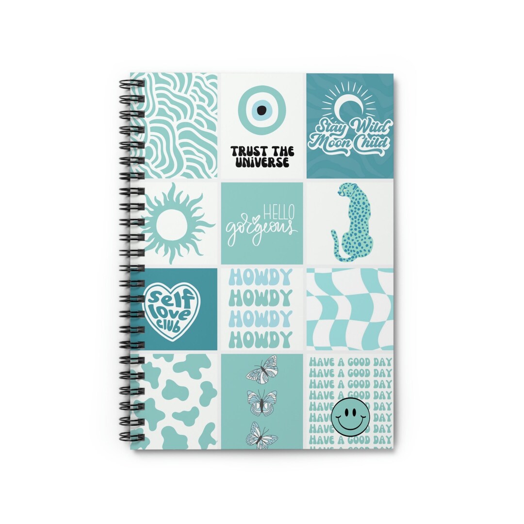 Blue Trendy Aesthetic Boho Collage Spiral Notebook Journal - Ruled Line ...