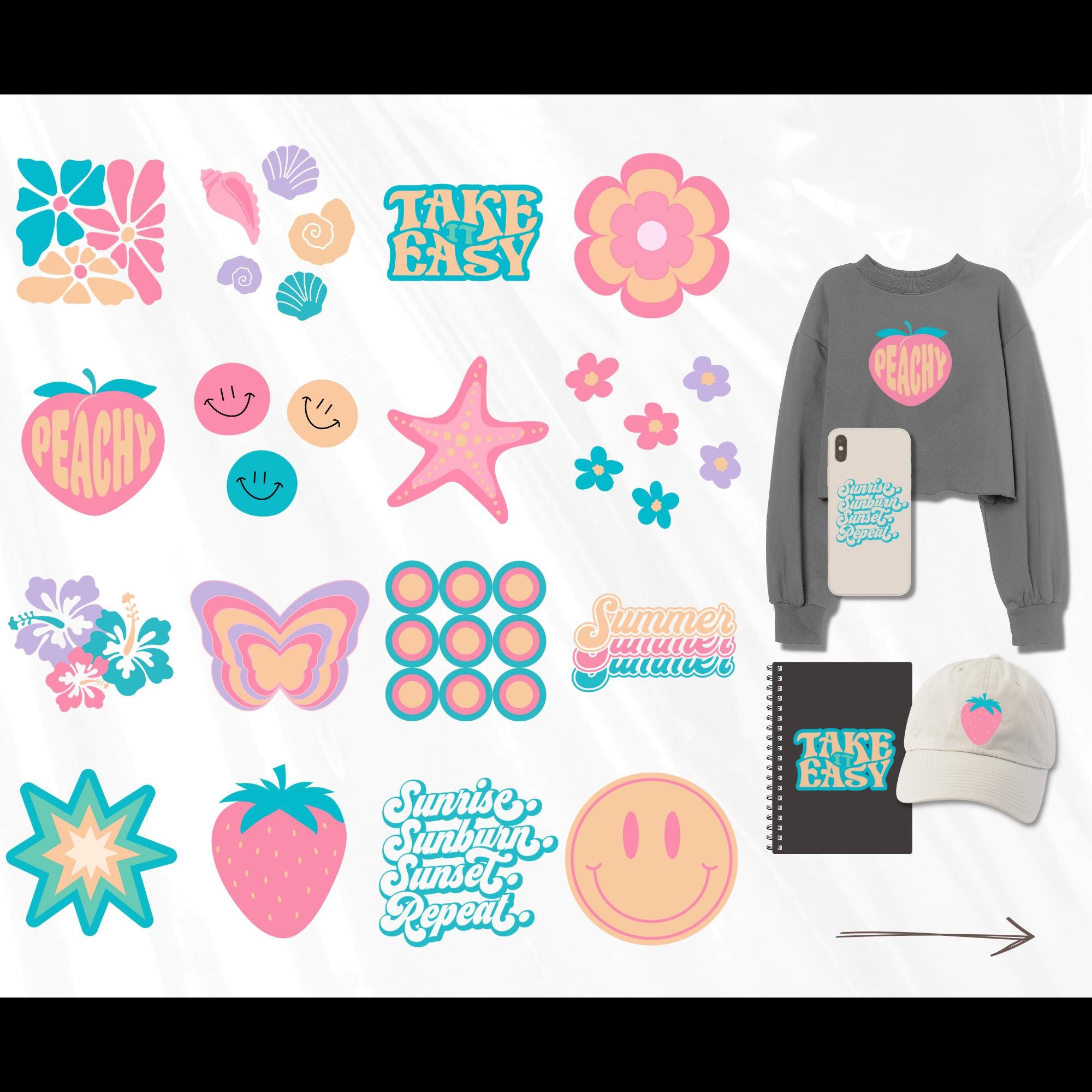 Retro SVG, Summer SVG, Groovy SVG, Happy Face Svg, Beach Png, Trendy ...