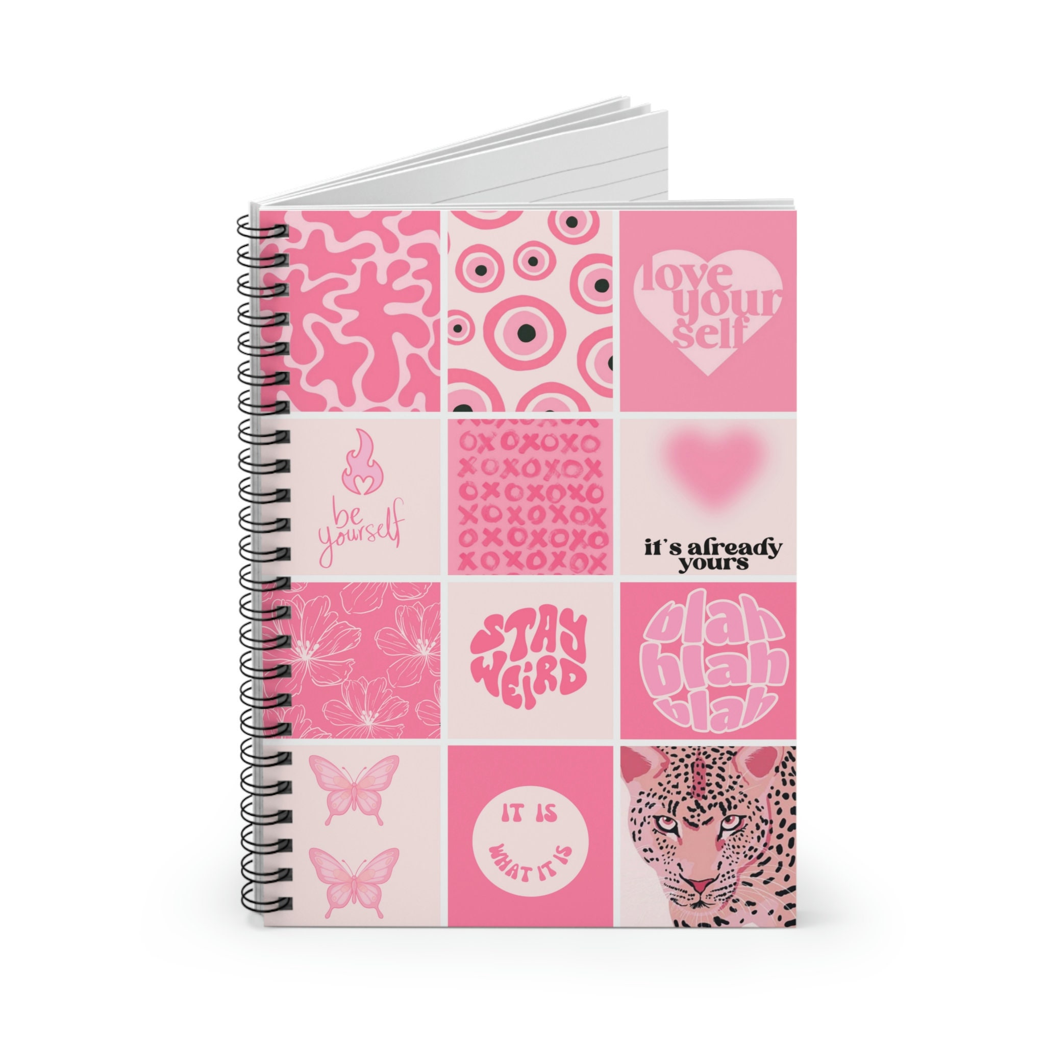 Pink Trendy Aesthetic Boho Collage Spiral Notebook Journal - Ruled Line ...