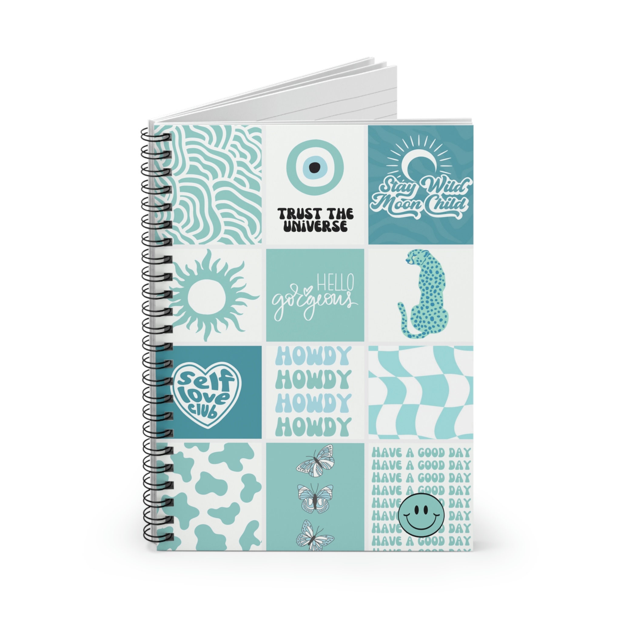 Blue Trendy Aesthetic Boho Collage Spiral Notebook Journal - Ruled Line ...