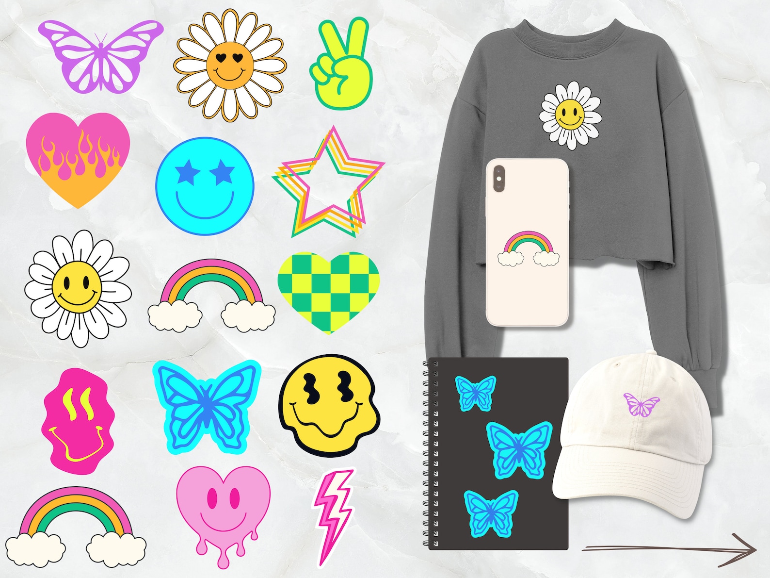 Retro SVG, Happy Face SVG, Groovy PNG, Trendy Svg, Flower Png, Vibrant ...