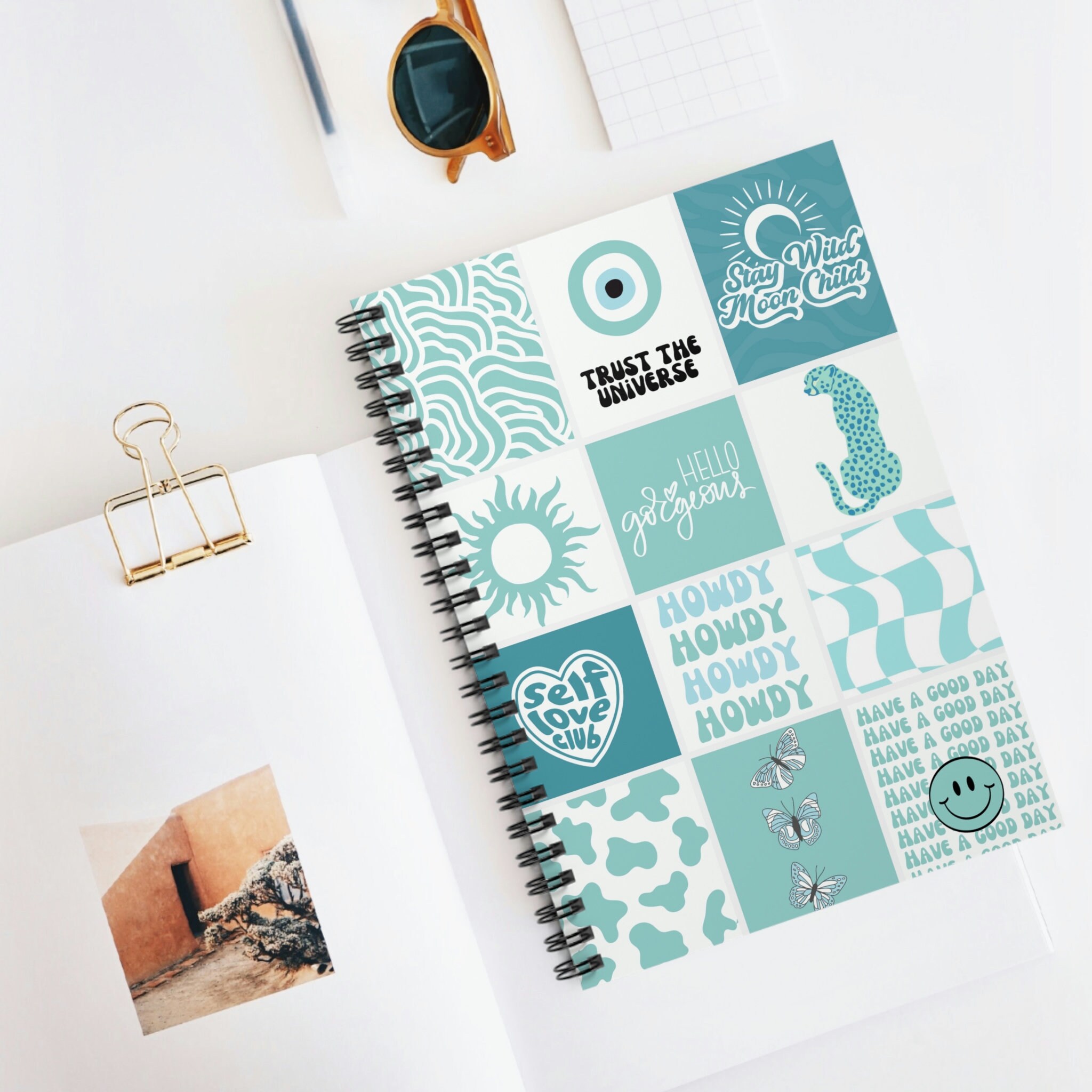 Blue Trendy Aesthetic Boho Collage Spiral Notebook Journal - Etsy