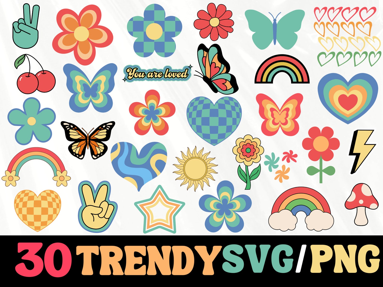 Retro SVG, Groovy SVG, Flower Svg, PNG Retro Clipart, Trendy Clipart ...