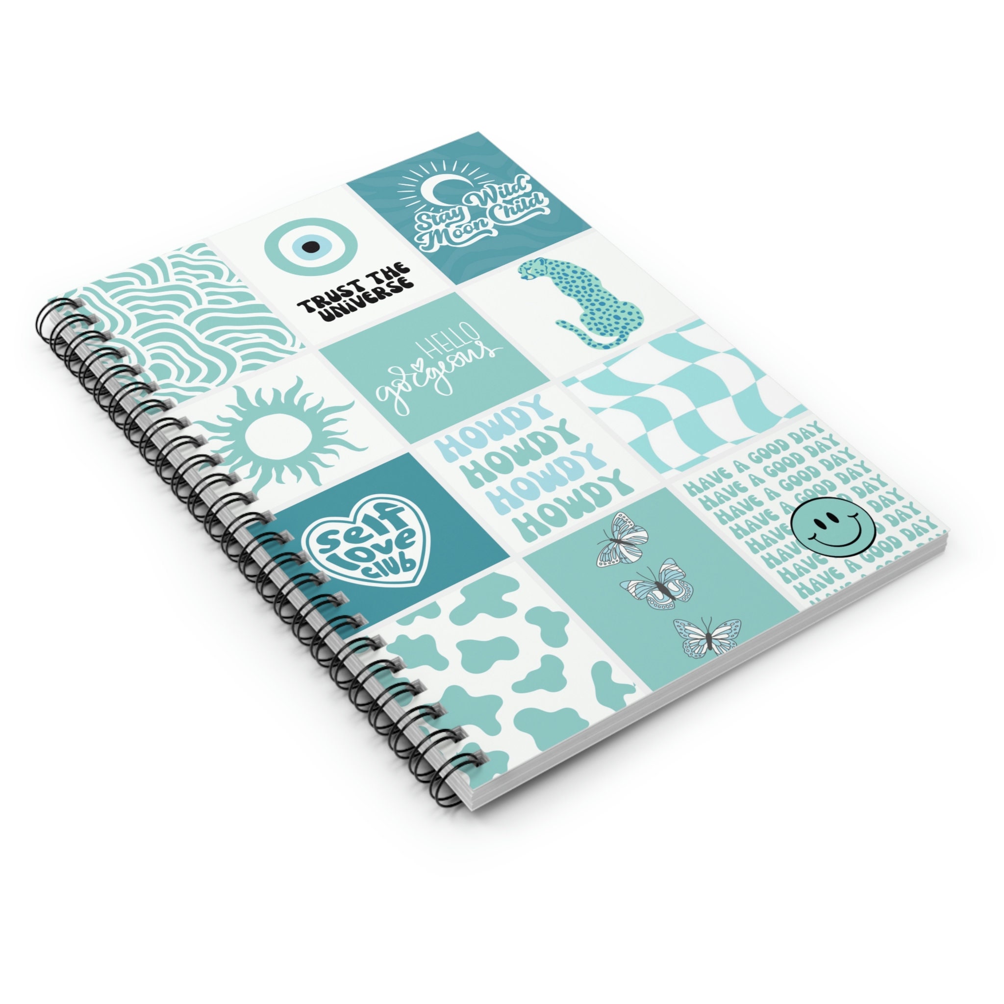 Blue Trendy Aesthetic Boho Collage Spiral Notebook Journal - Ruled Line ...