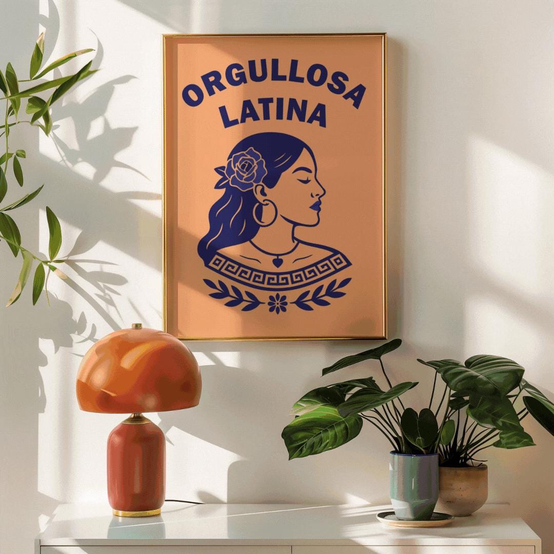 Orgullosa Latina Navy Art Print Peach Aesthetic Hispanic Decor, Latina ...