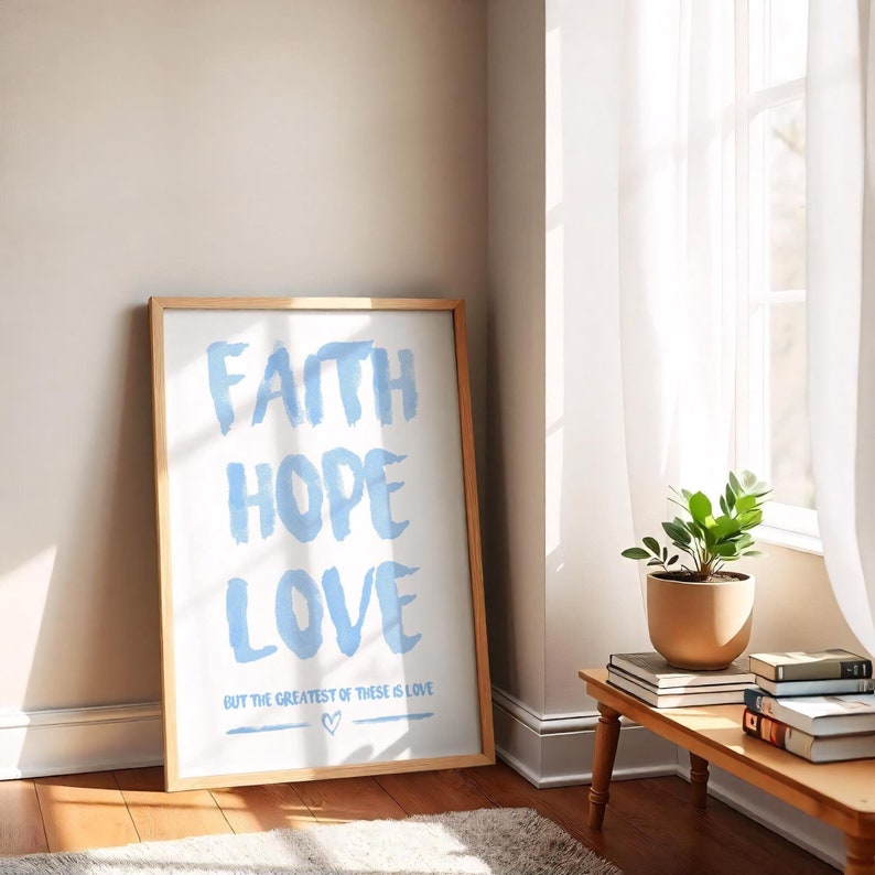 Christian Wall Art Blue Bible Verse Quote Trendy Christianity Art Print ...