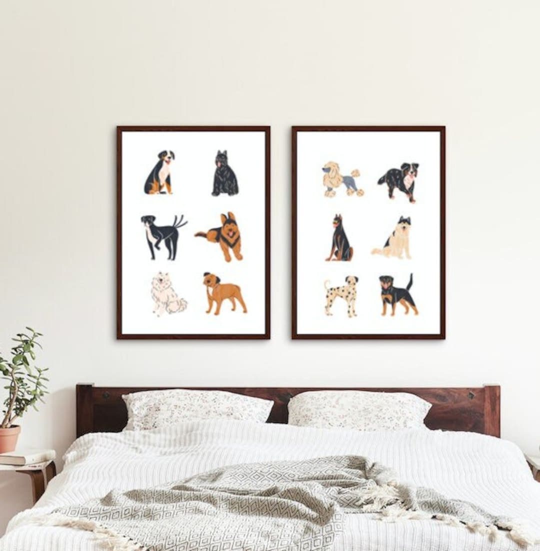 Set of 2 Dog Wall Art Print, Dog Playroom Theme, Puppy Nursery, Animal ...
