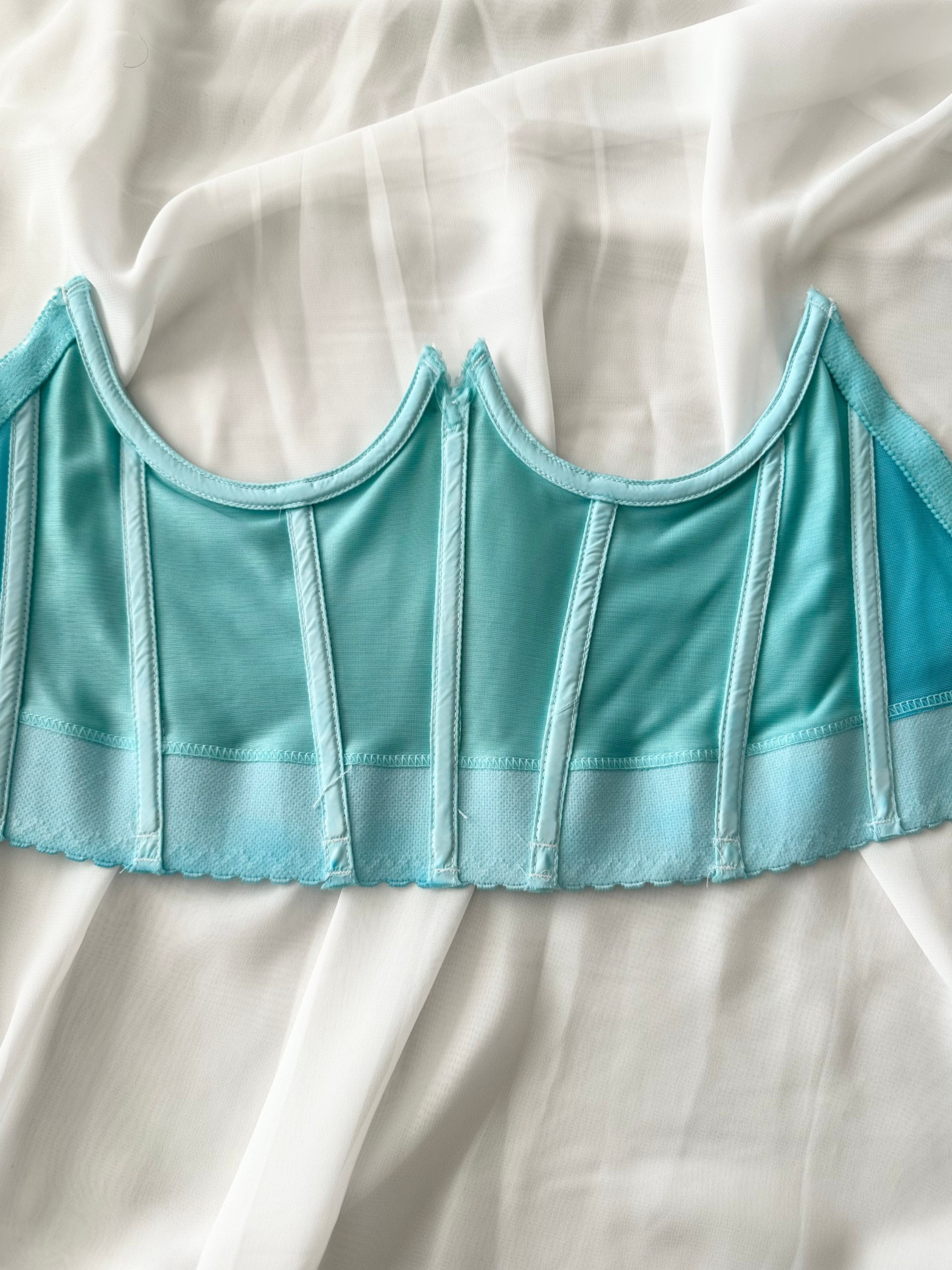 Vintage Blue Under Bust Bustier Swarovski Details Size 32D - Etsy