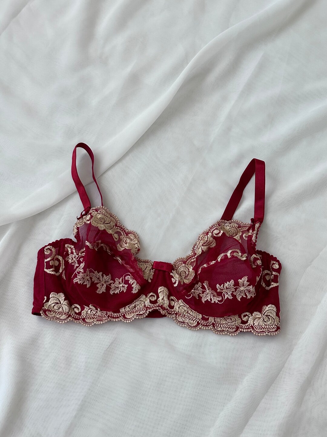 Y2k Red and Gold Lace Bra Size 36B - Etsy