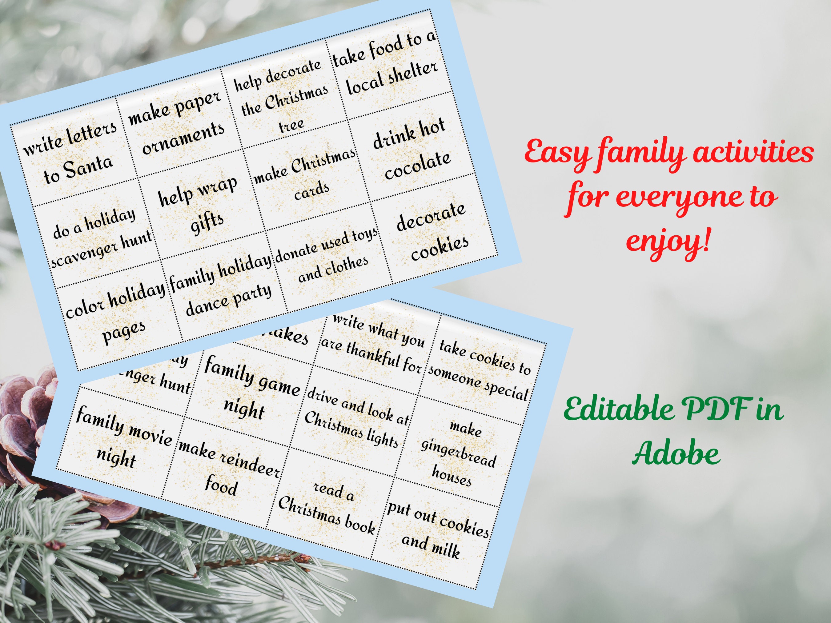 Printable Christmas Advent Calendar With Activities / Instant - Etsy