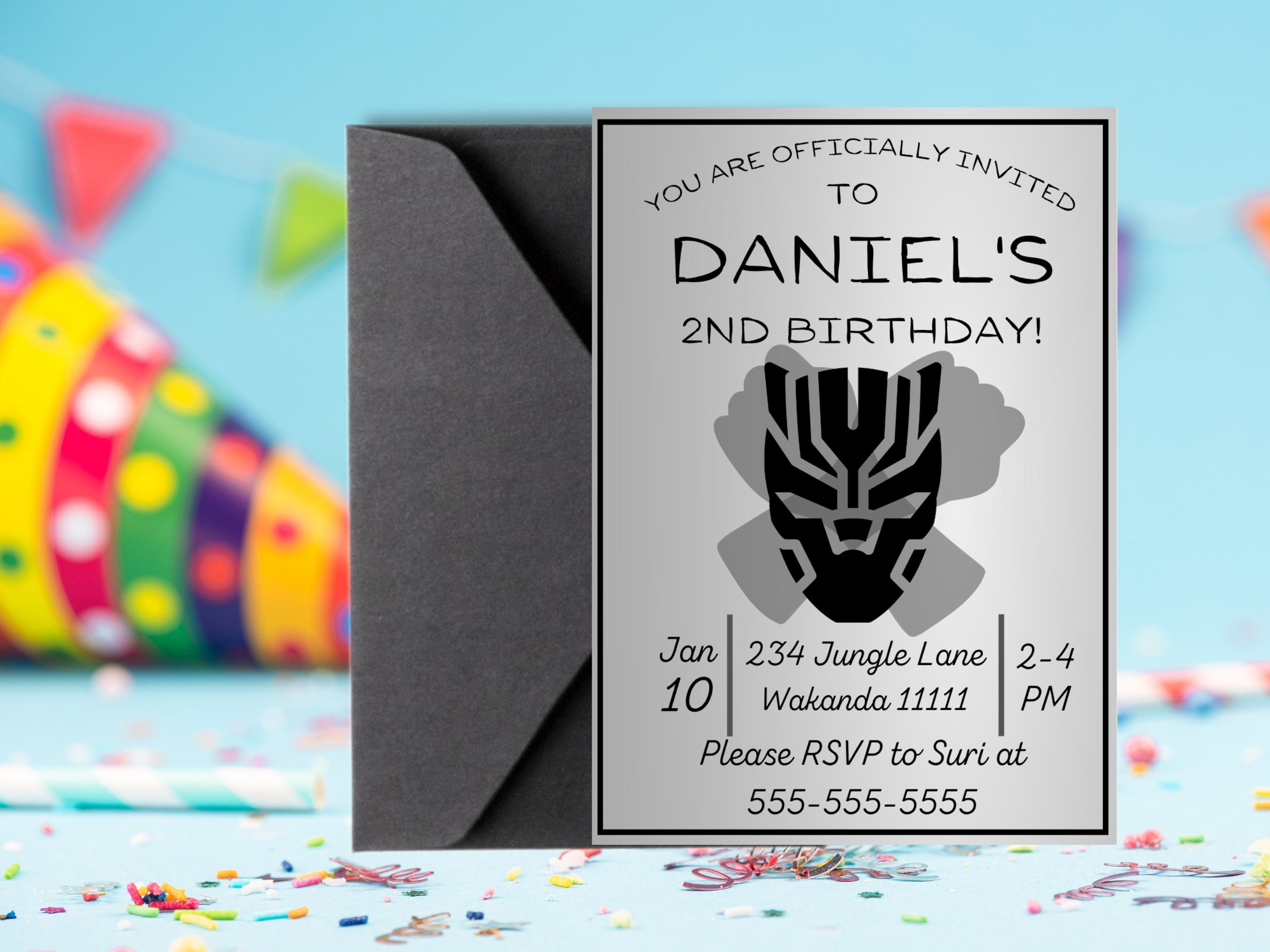 EDITABLE Black Panther Themed Birthday Invitation // Thank You Gift ...