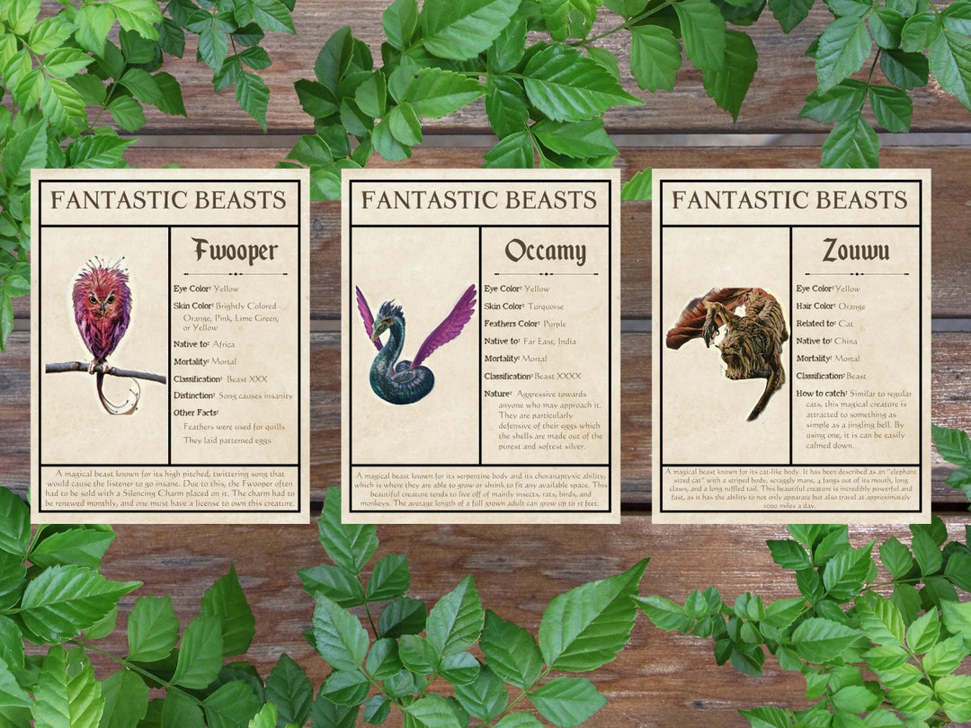 Fantastic Beasts Creatures Chart Series 2 // Instant Download ...