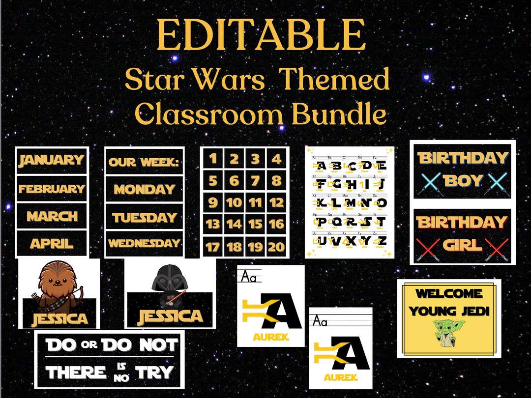EDITABLE // Personalized Star Wars Theme Classroom Bundle // Instant ...