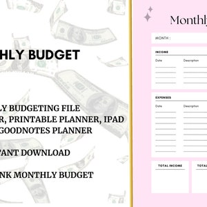 Monthly Budget File, Budgeting File, Digital File, Printable File ...