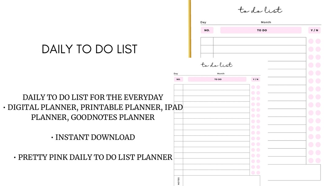 Daily to Do List, Pink to Do List, Digital Download, Printable Download ...