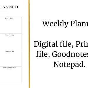 Weekly Planner, Digital Planner, Printable Planner, Goodnotes, Notepad ...