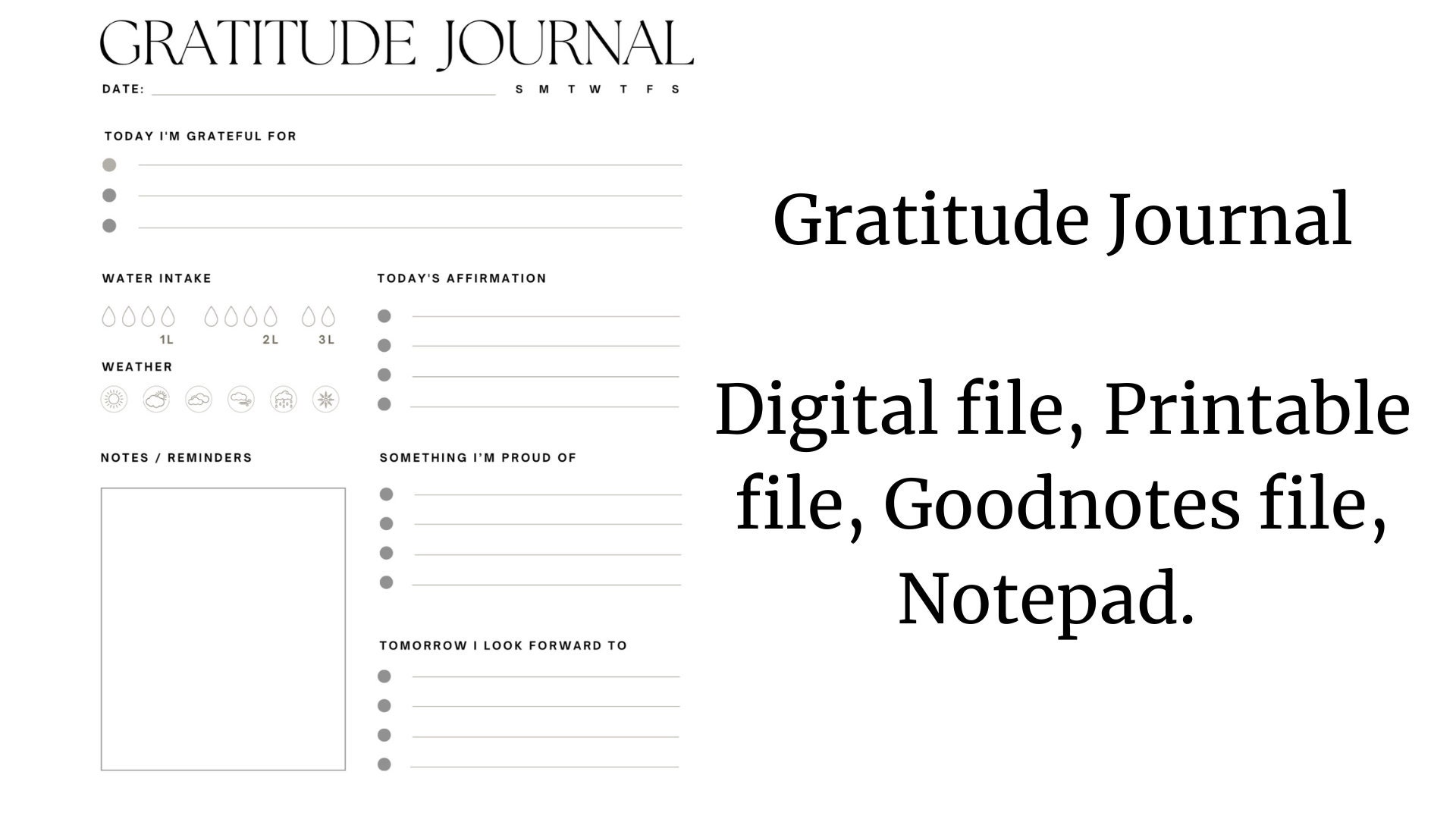 Gratitude Journal, Digital Planner, Printable File, PDF, Goodnotes ...