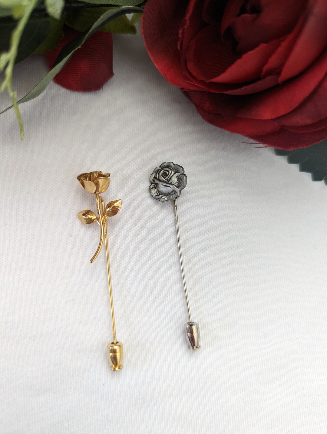 Rose Stick Pin 2 Rose Stick Pins Gold Colored Rose Stick - Etsy