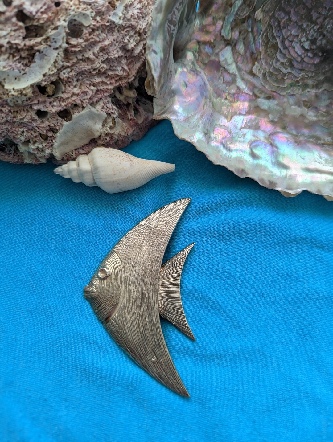 Angel Fish Pin, Large Angel Fish Pin or Pendant, Silver Colored Angel ...