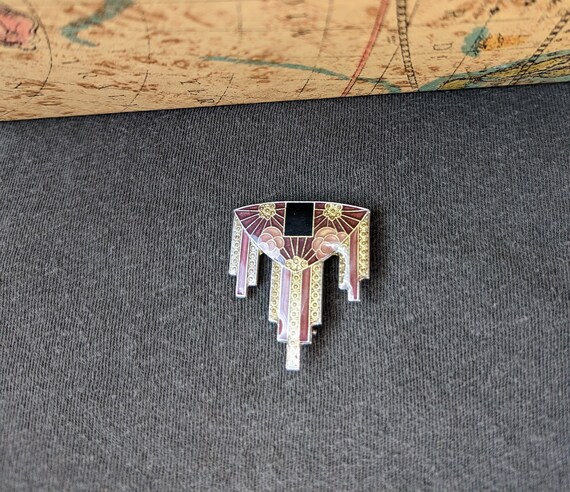 Vintage Asian Fan Brooch, Fan pin, Vintage Asian broo… - Gem