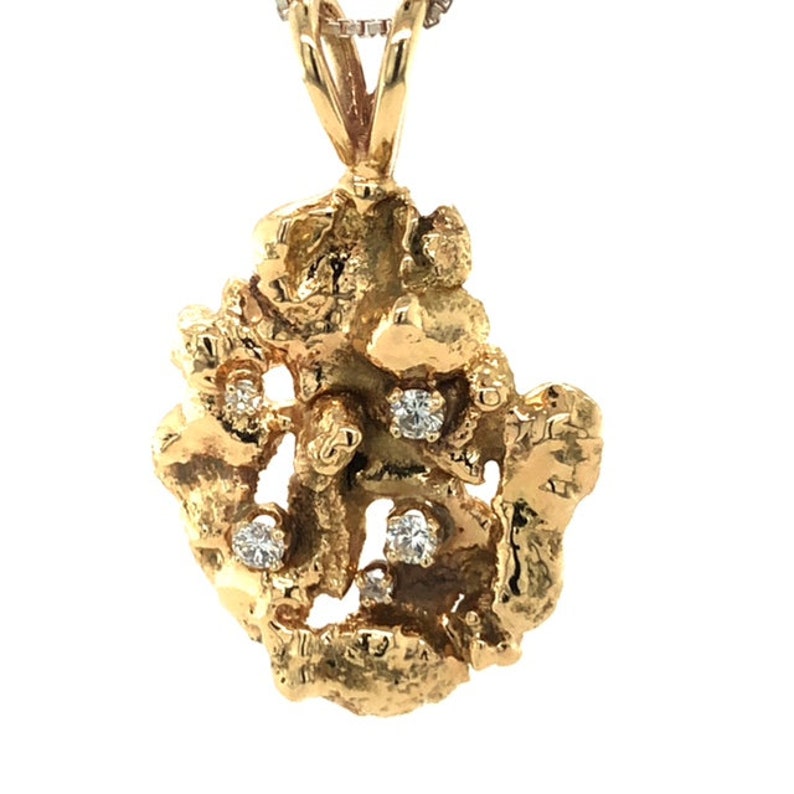Vintage Custom Made 14K Solid Yellow Gold Nugget Natural Diamond ...