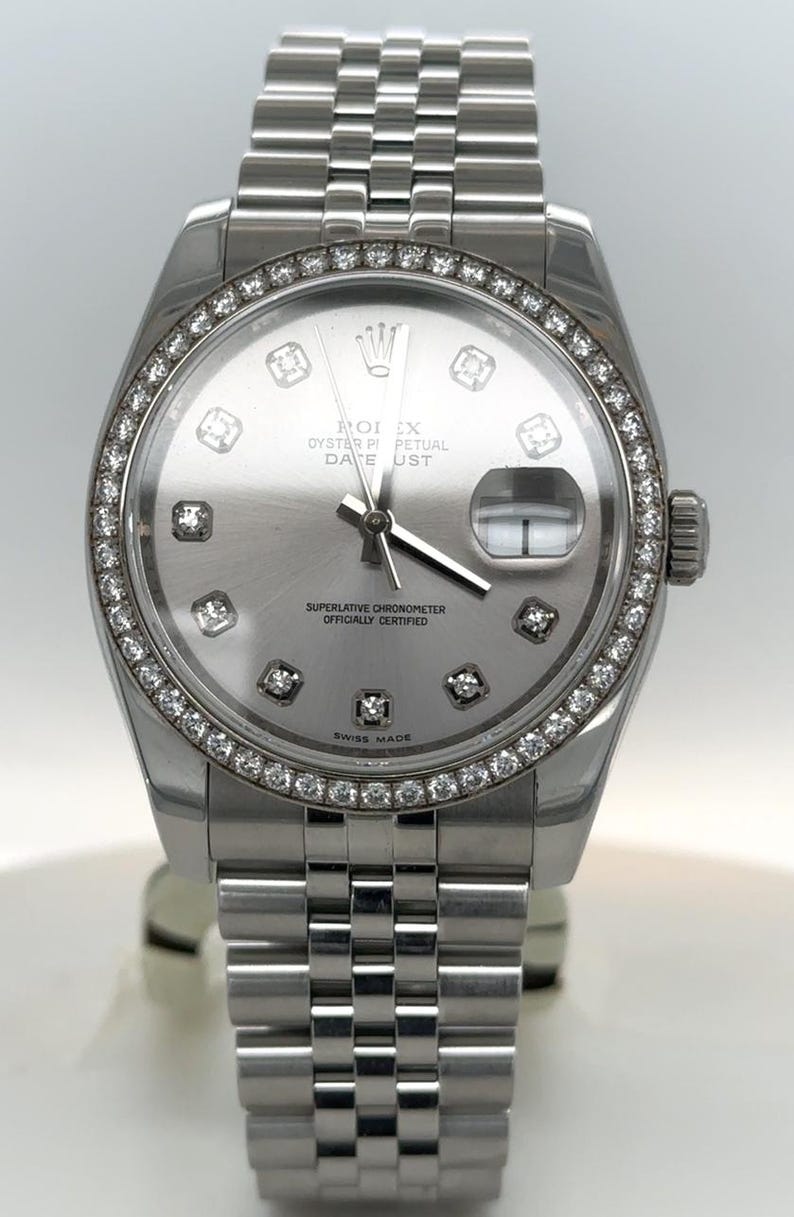 Rolex Watch Date-just 36 18K Gold 116244 Light Grey Diamond, Jubilee ...