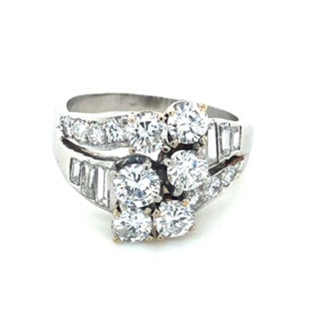Antique Platinum 1.80 CWT Natural Diamond Cocktail Ring, Wedding and ...
